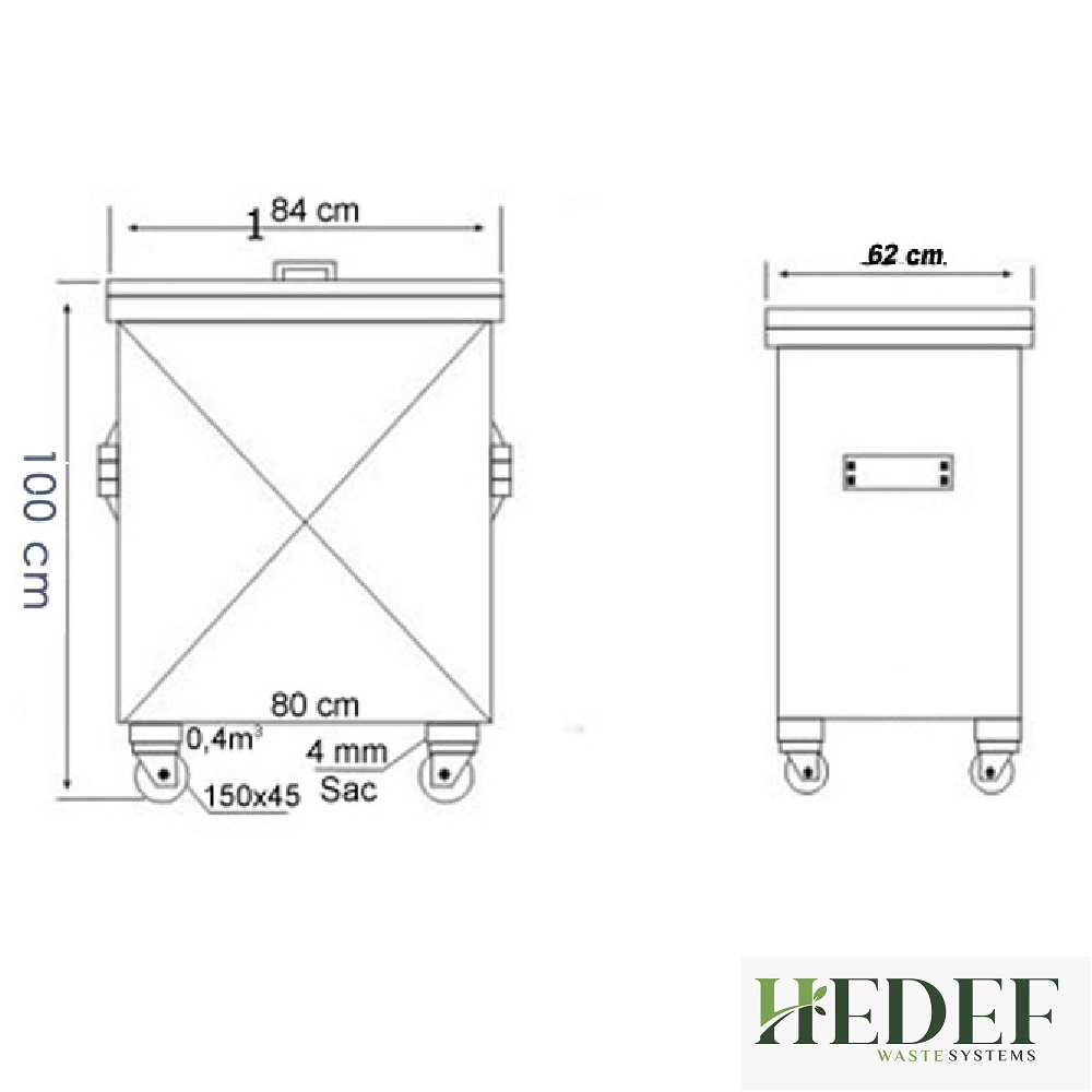 400 liter metal garbage container